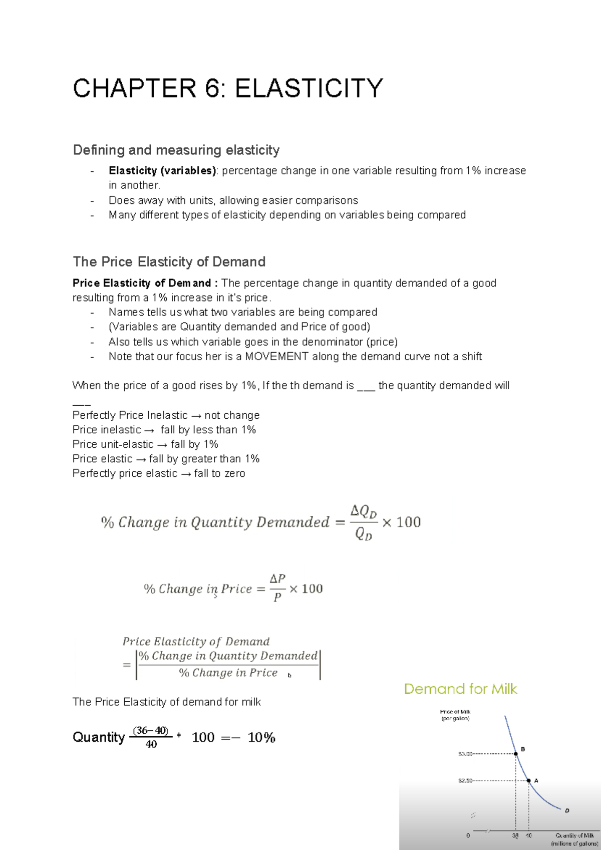 Econ - Week 6 - CHAPTER 6: ELASTICITY Defining and measuring elasticity ...