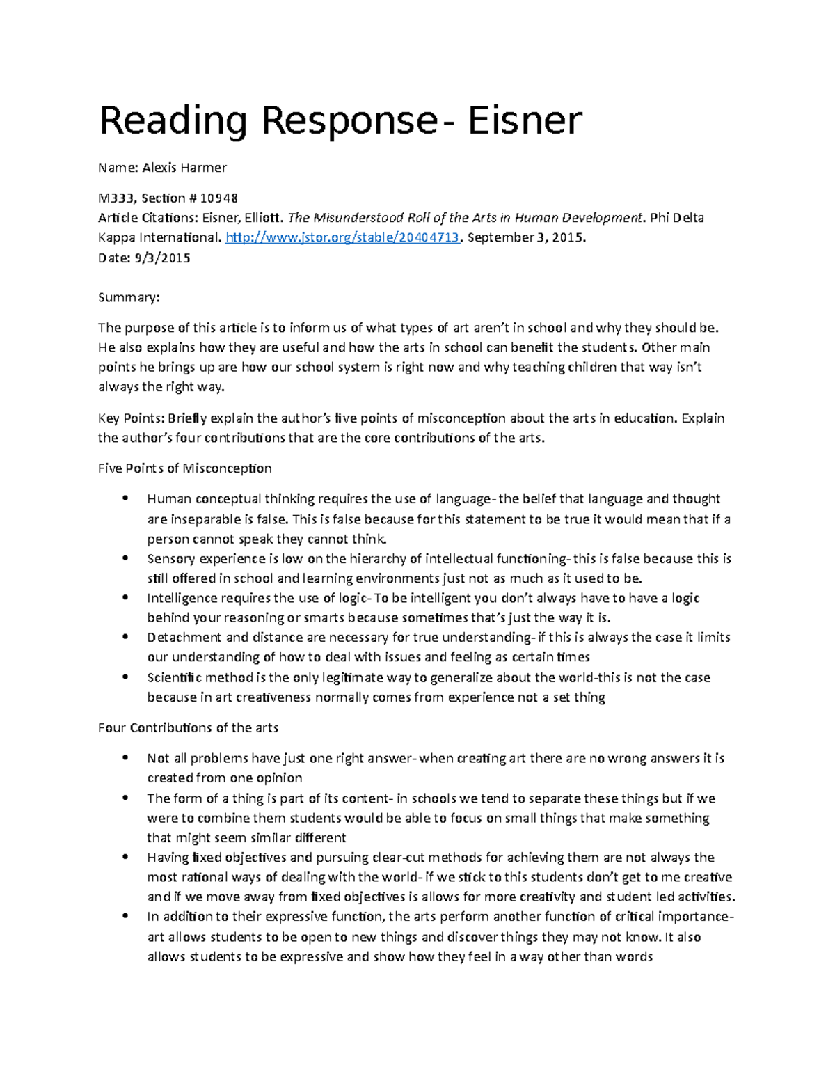 Reading Response Number 1 - Reading Response - Eisner Name: Alexis ...