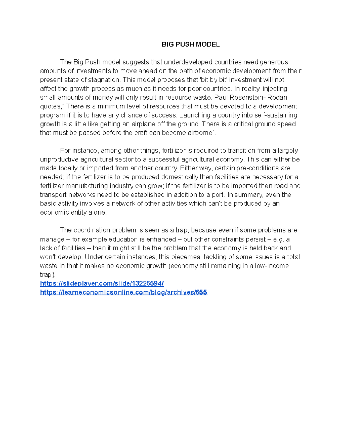 BIG PUSH AND O RING Model - BIG PUSH MODEL The Big Push model suggests ...