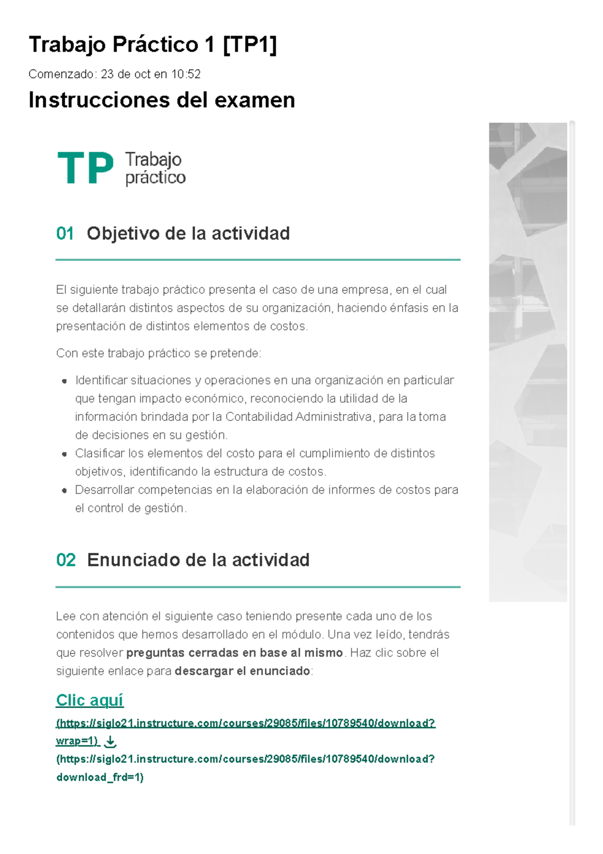 Examen Trabajo Práctico 1 [TP1] - Contabilidad de Costos - 95% - Trabajo Práctico 1 [TP1 ...