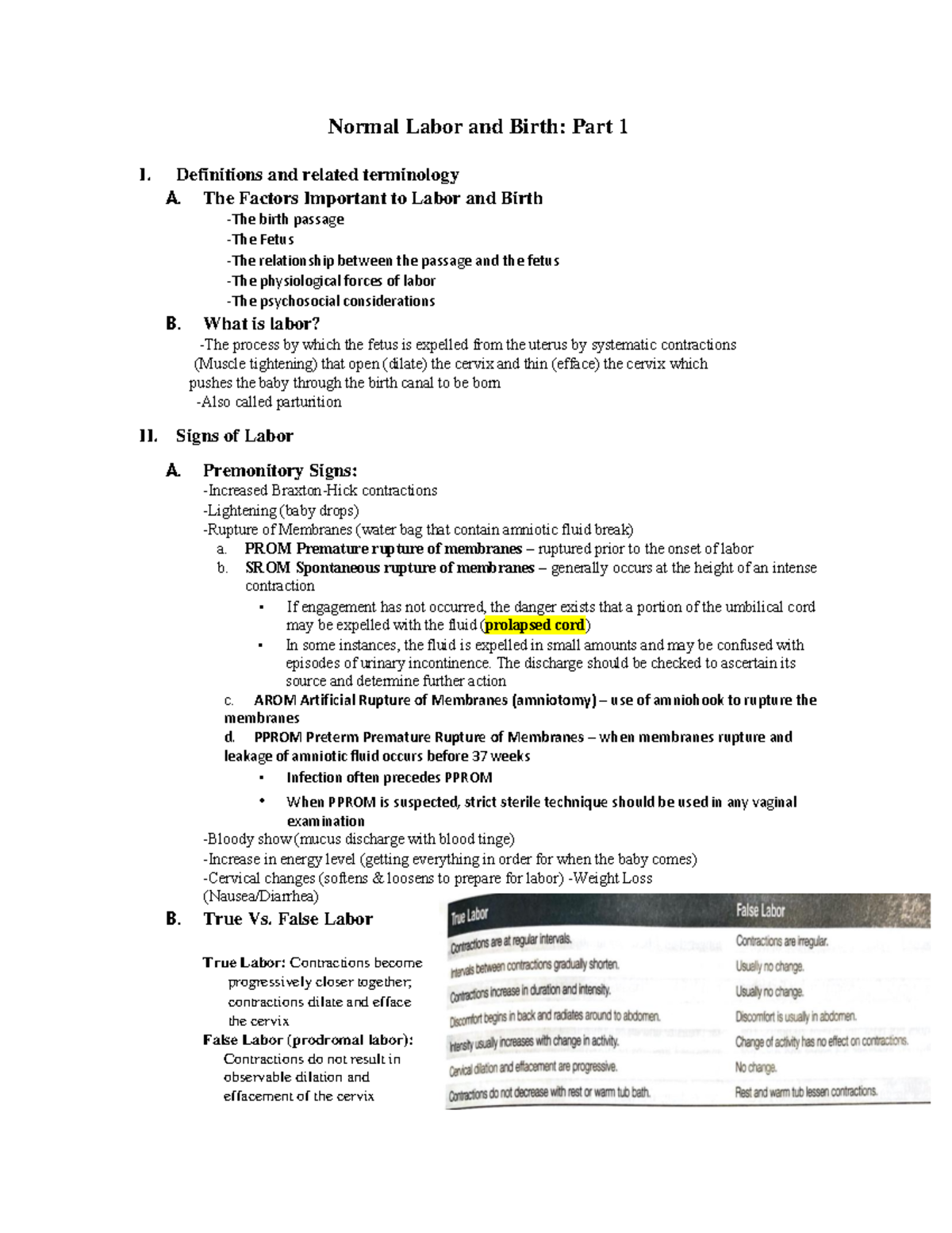 Intrapartum 1 - labor - Normal Labor and Birth: Part 1 I. Definitions ...