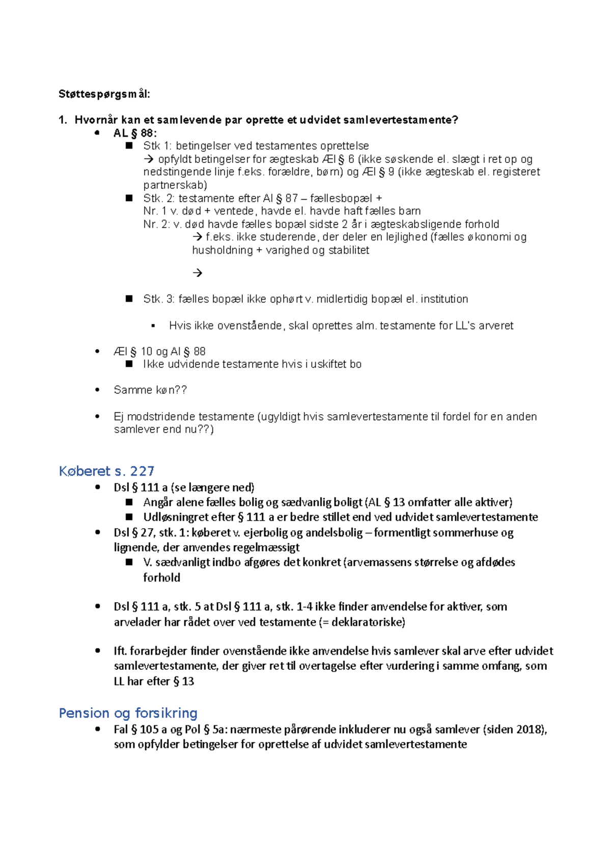 Udvidet samlevertestamente - noter til kapitel 9 - Støttespørgsmål ...