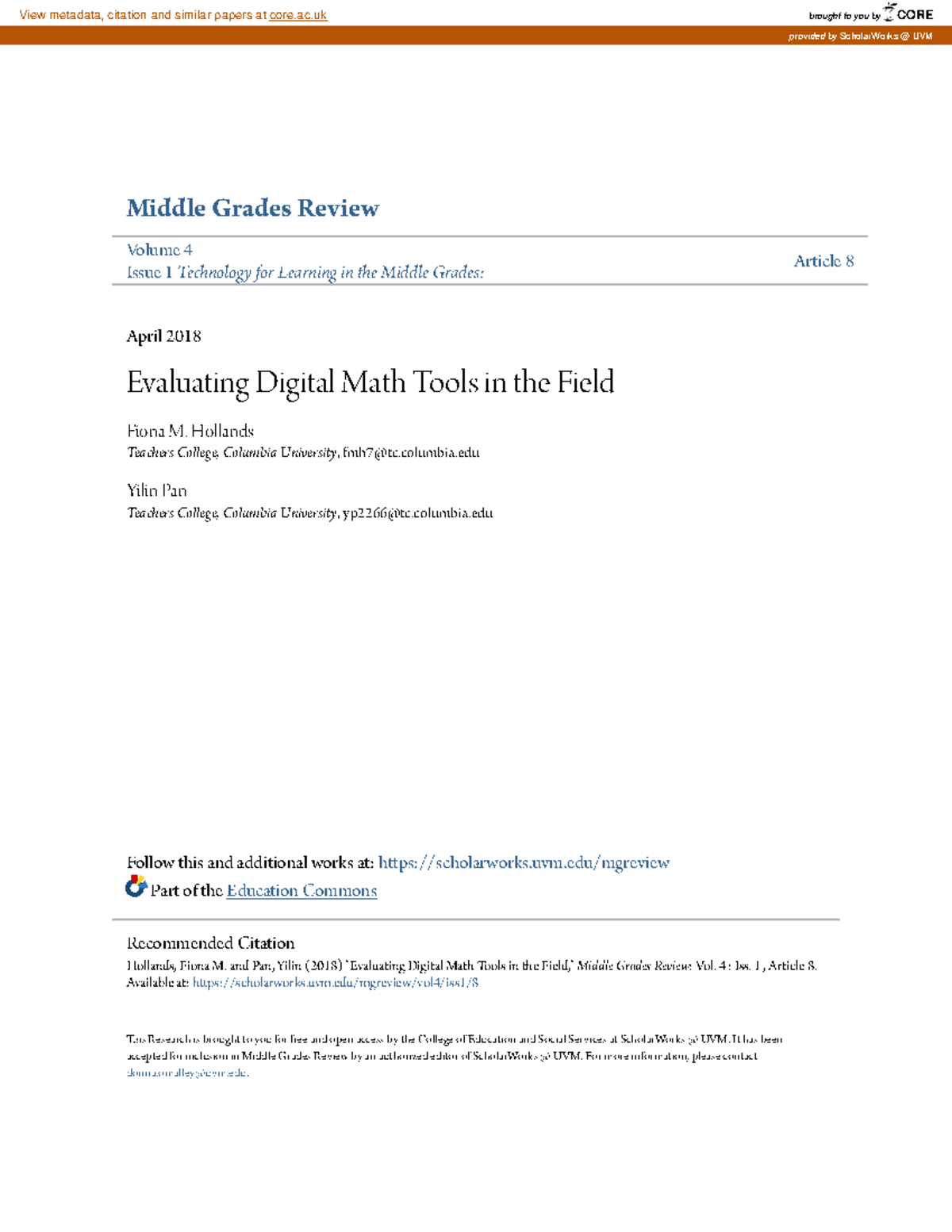 215153683 - Cours - Middle Grades Review Volume 4 Issue 1 Technology for Learning in the Middle ...