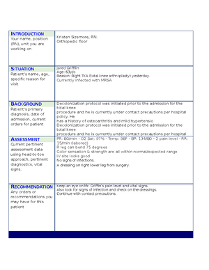 Kenneth Bronson - VSIM ISBAR ACTIVITY Student Worksheet INTRODUCTION ...