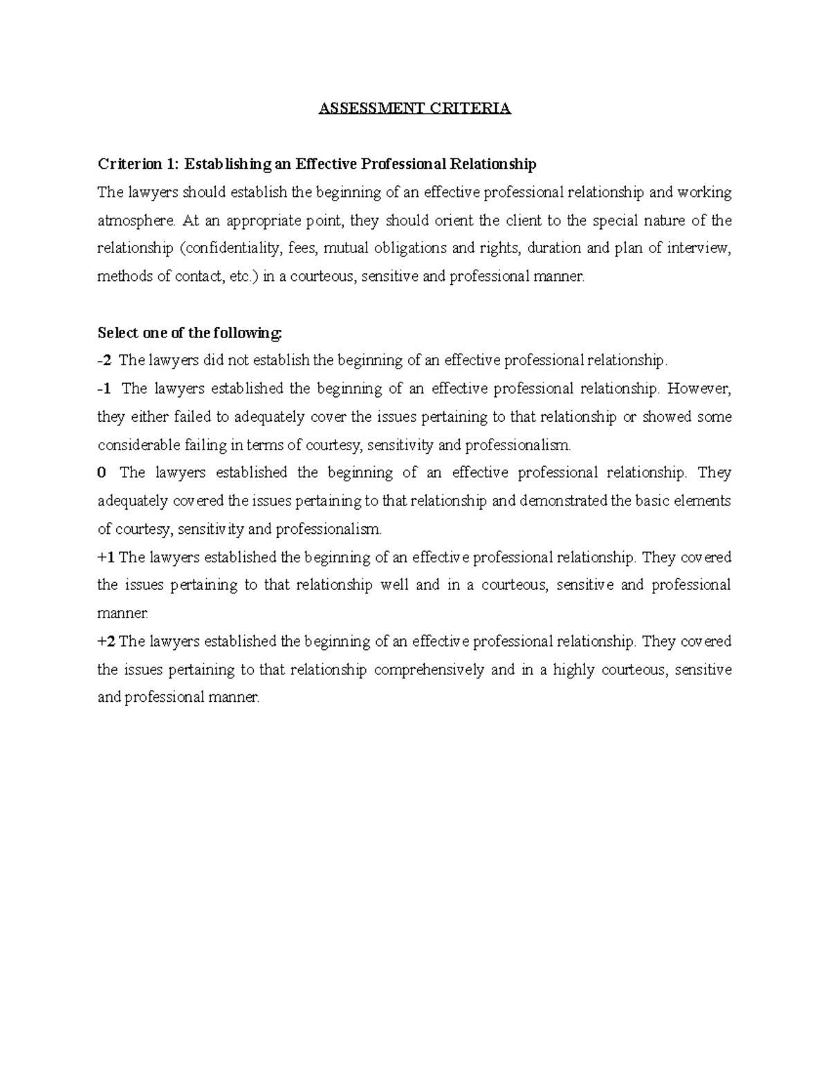 Assessment Form CCC - ASSESSMENT CRITERIA Criterion 1: Establishing an ...