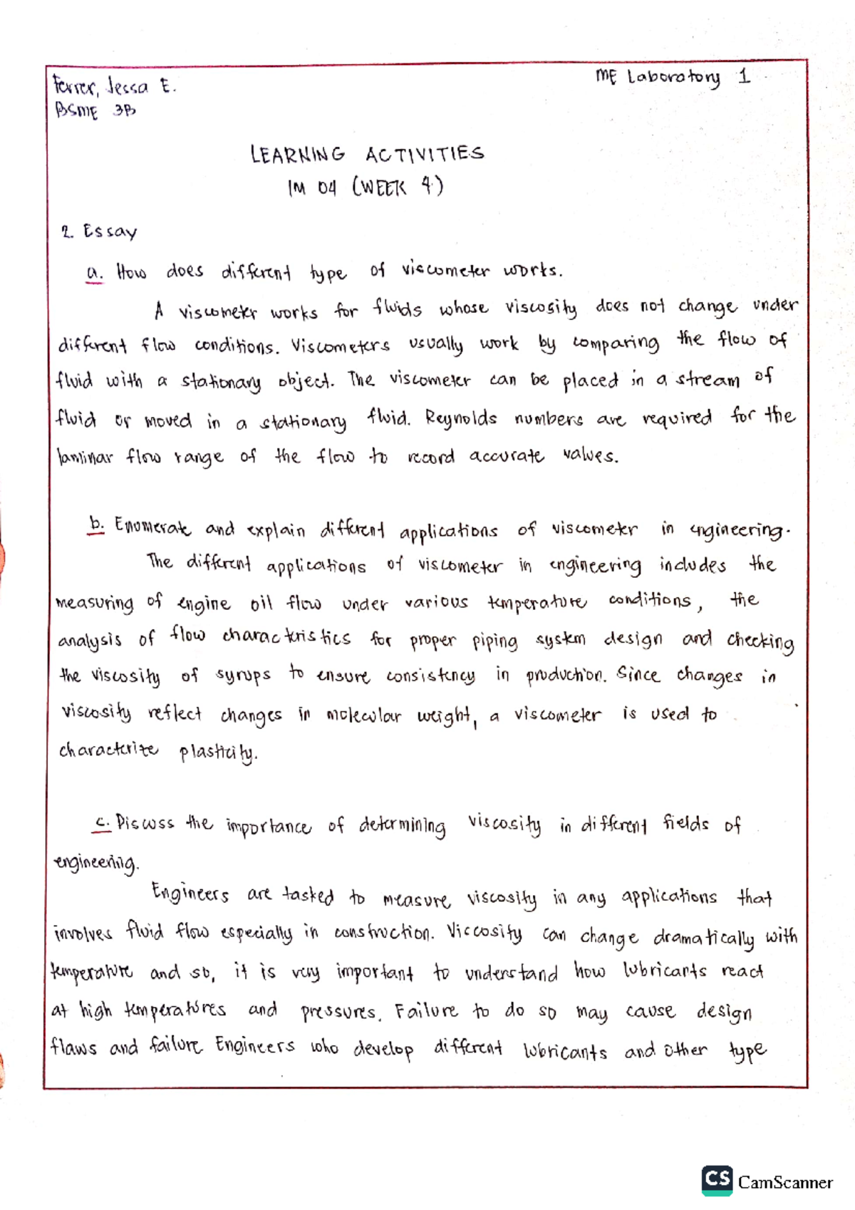 ME Laboratory 1 - Mechanical Engineering - CamScanner CamScanner - Studocu