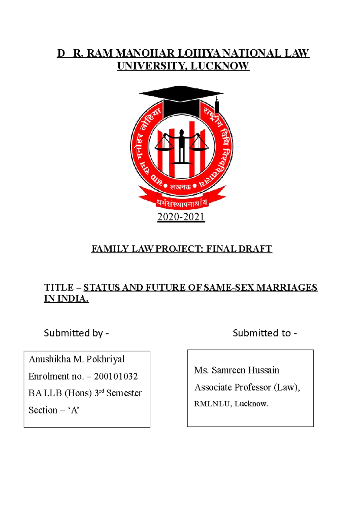 Family Law Project Final Draft - Status and Future of Same Sex ...