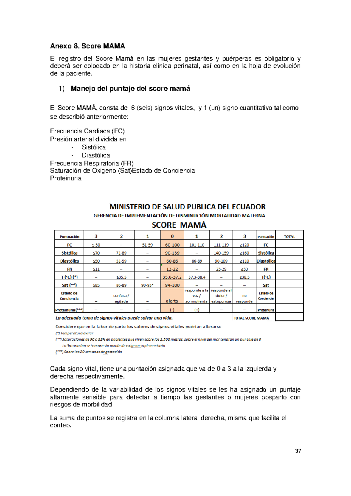 Score MAMA - Anexo 8. Score MAMA El registro del Score Mamá en las ...