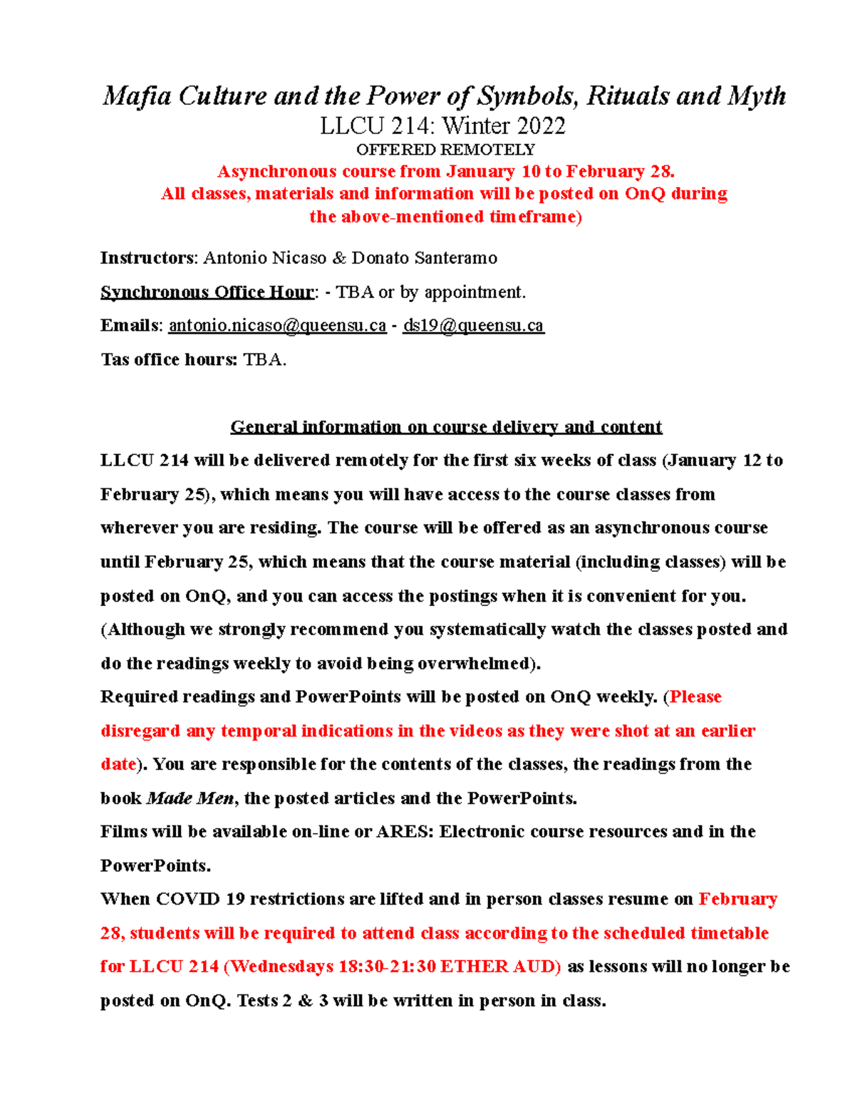 LLCU 214 Mafia Culture Syllabus Winter 2022 - Mafia Culture and the ...