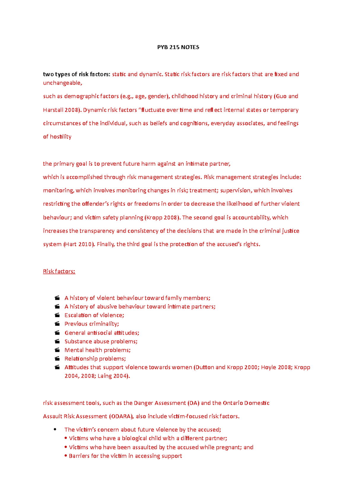 Pyb 215 Notes Pyb 215 Notes Two Types Of Risk Factors Static And Dynamic Static Risk