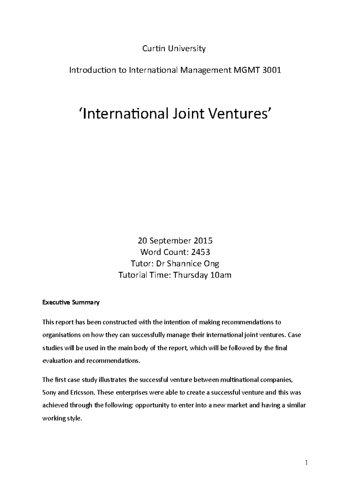 Managing International Joint Ventures: Case Studies and Recommendations ...