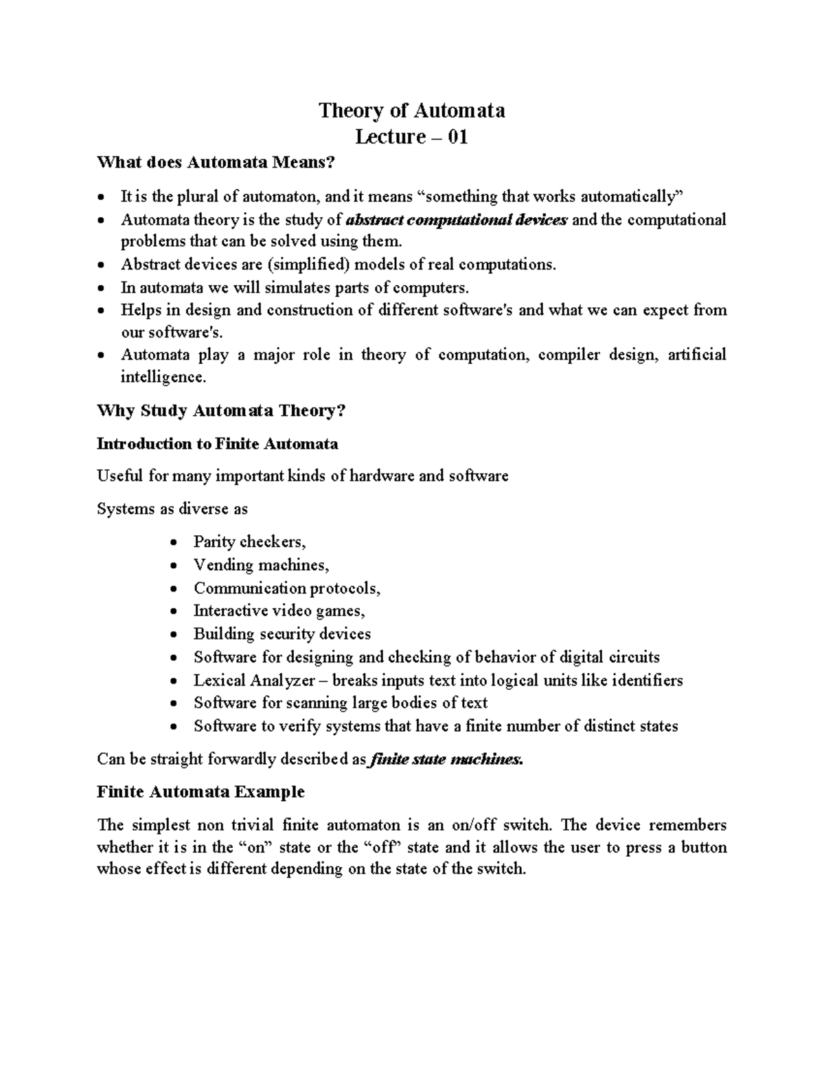 Lecture 01 By Sir Atif Theory Of Automata Theory Of Automata Lecture 01 What Does