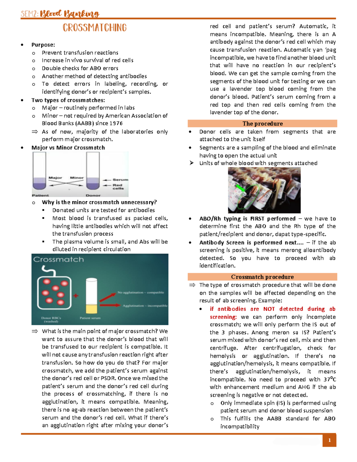 ABO forward & reverse typing; Crossmatching - EVANGELISTA, ARA 1 x ...