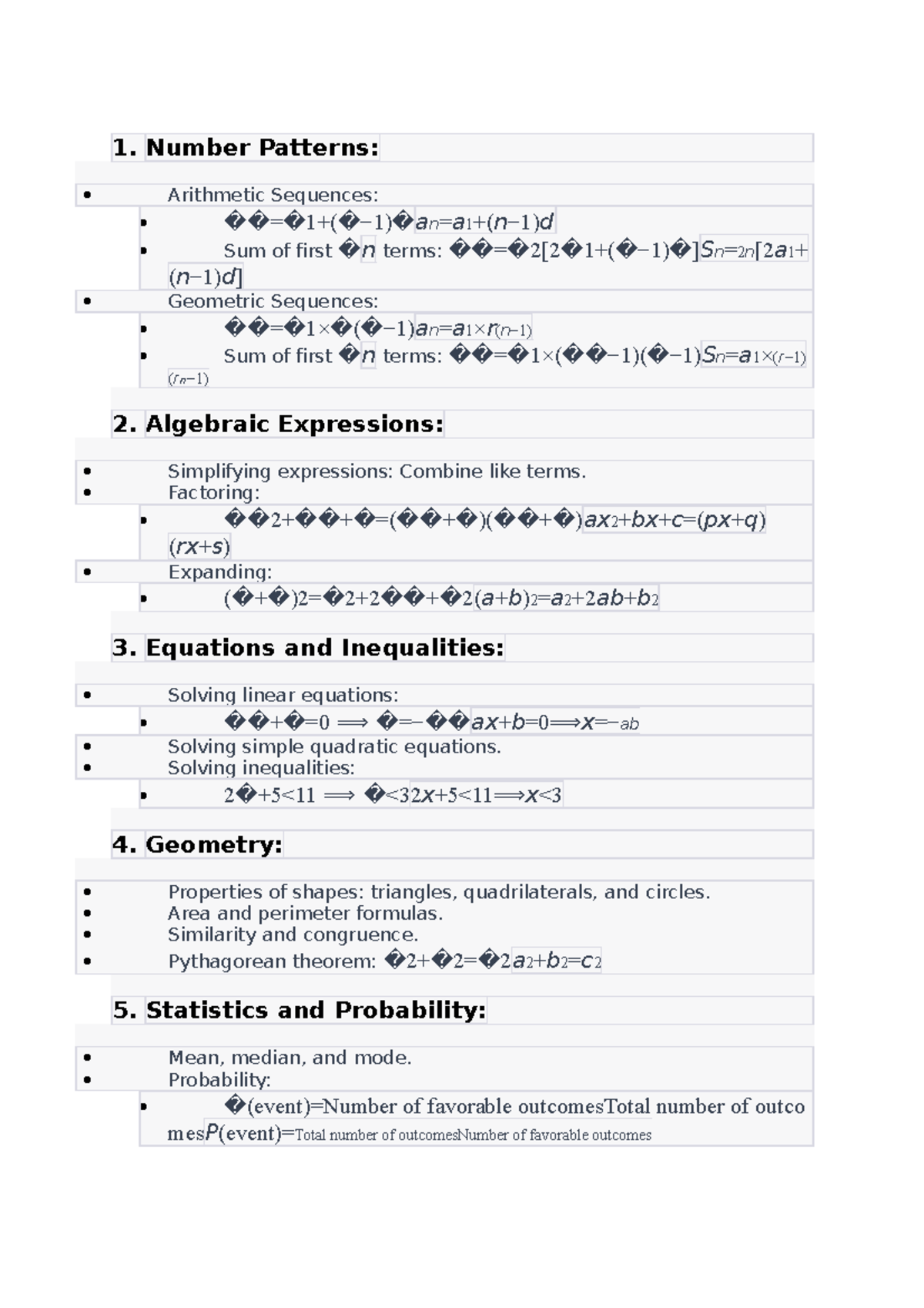 math notes for term 1 - Number Patterns: Arithmetic Sequences: = 1+( −1 ...