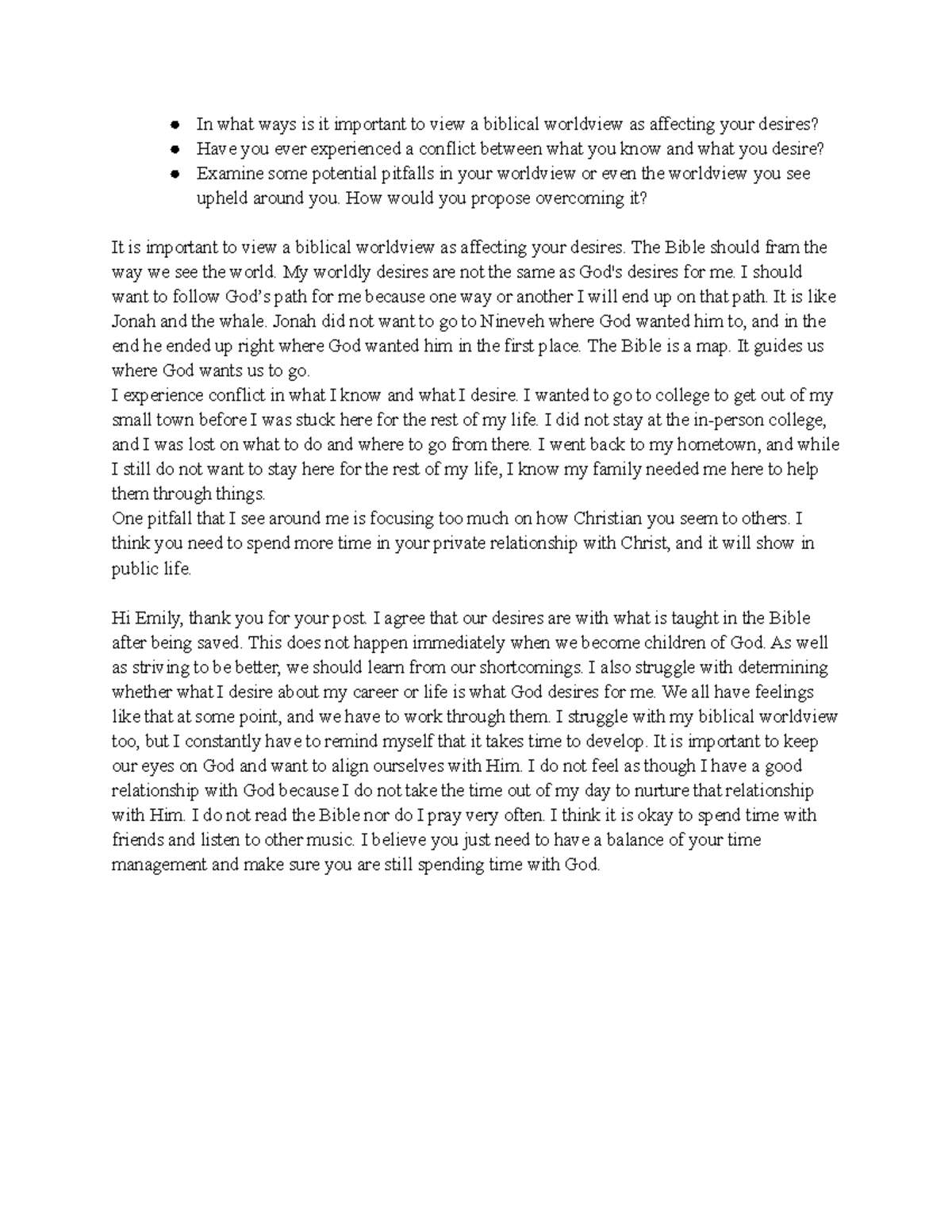 Discussion Thread Worship and Biblical Worldview - THEO 104 - In what ...