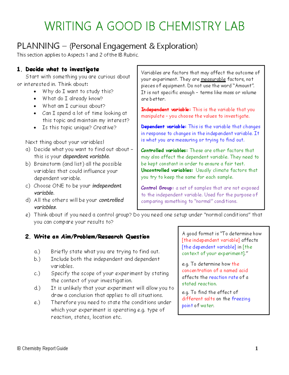 IB Chemistry Lab Report Guide - WRITING A GOOD IB CHEMISTRY LAB ...