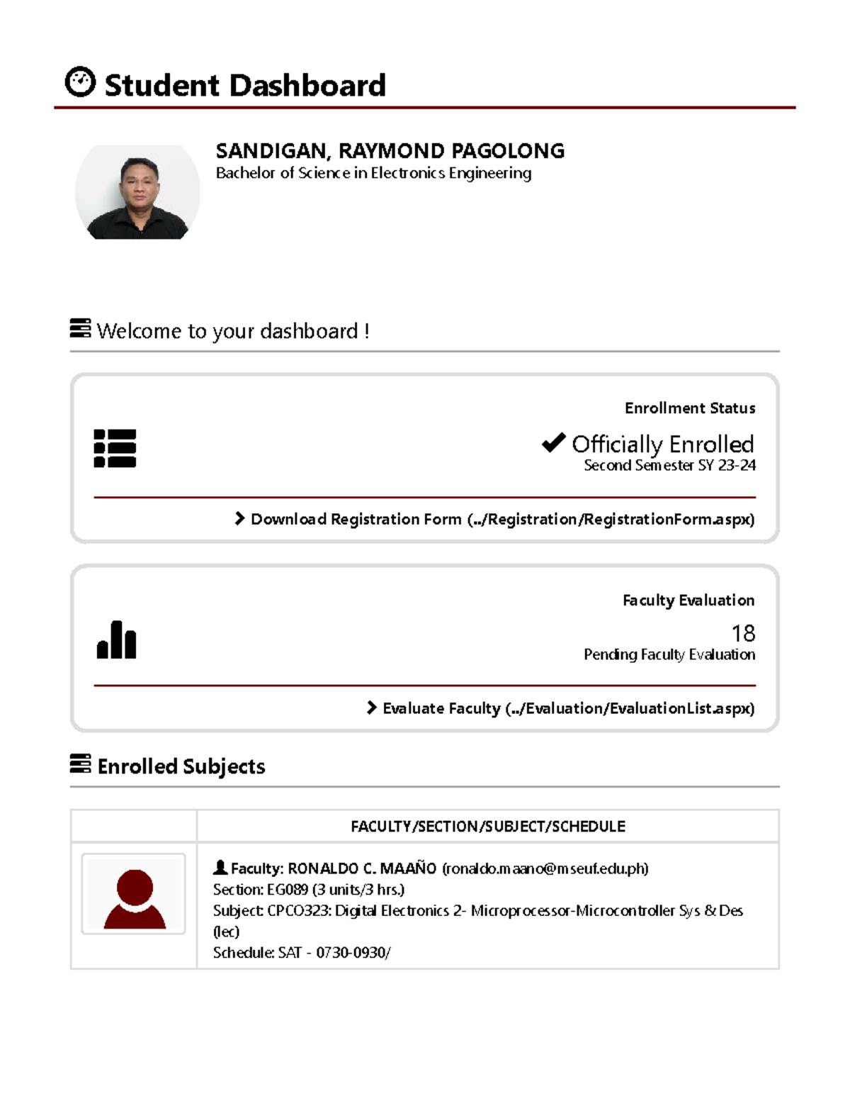 Enverga University Student Information System - Student Dashboard ...