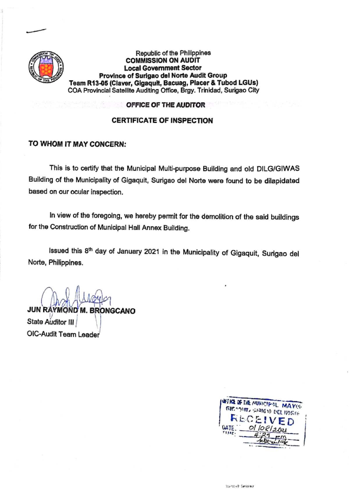 COA Certification - Le ture - Civil Engineering - Studocu