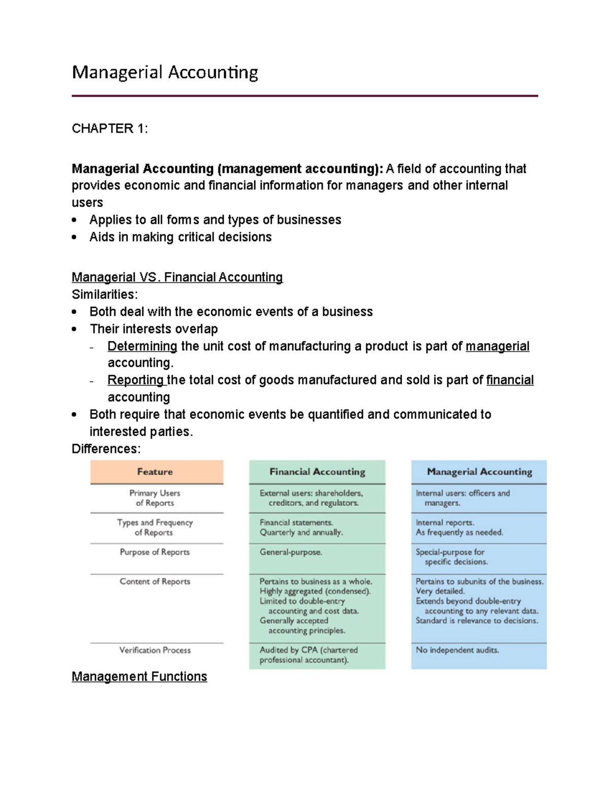 Managerial Accounting Notes - Managerial Accounting CHAPTER 1 ...