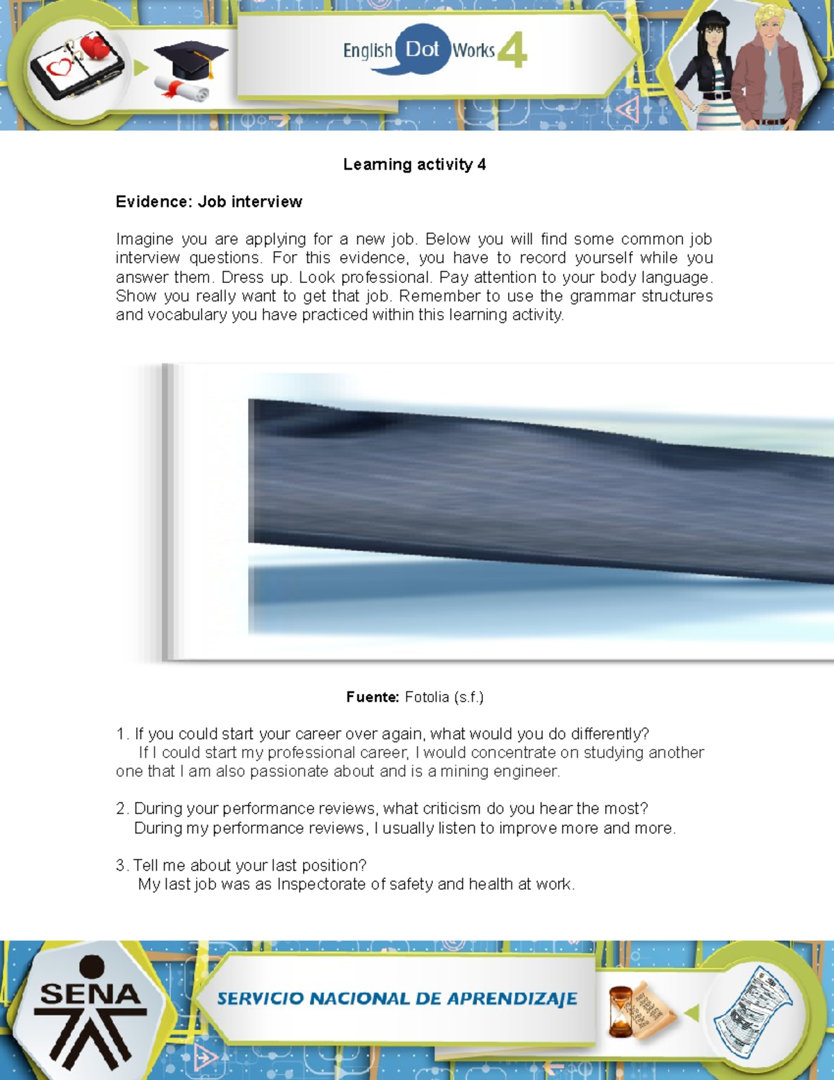 Evidence Job interview - Learning activity 4 Evidence: Job interview ...