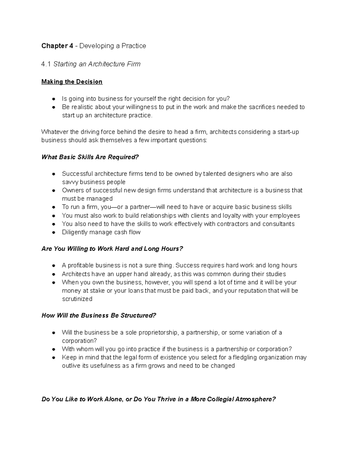 Chapter 4 Notes - Chapter 4 - Developing a Practice 4 Starting an ...