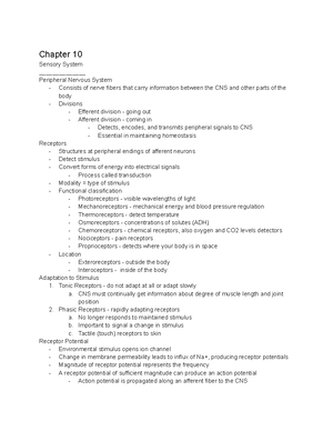 Chapters 7-9 - Chapter 7 Nervous System General Organization Central ...