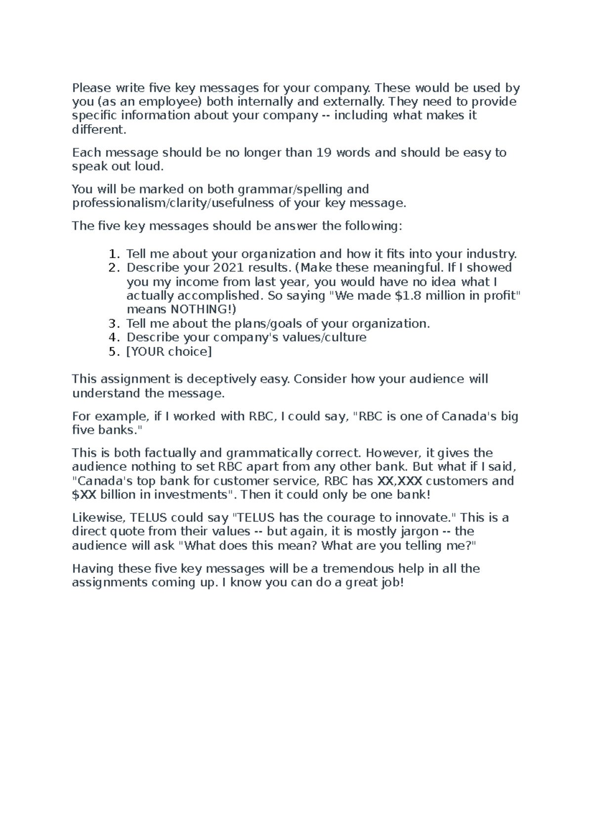 Key Messages - Holly Munn - Please write five key messages for your ...