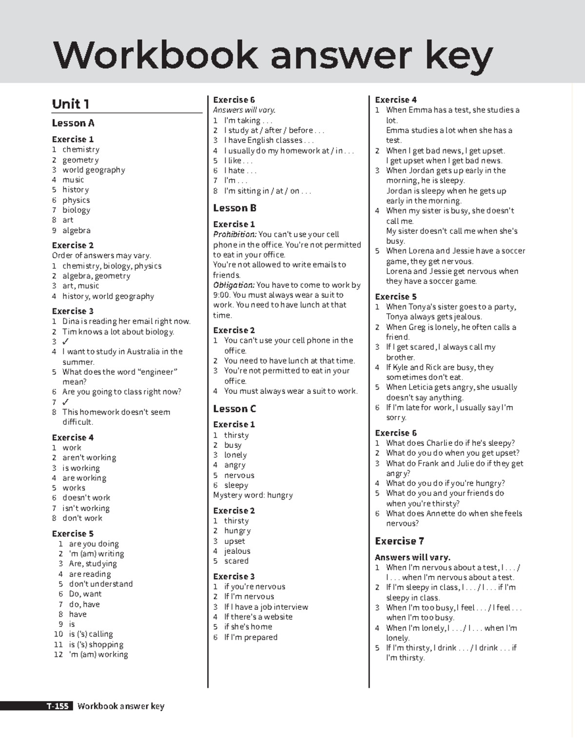 3.Four - Inglés - Workbook answer key Unit 1 Lesson A Exercise 1 1 ...