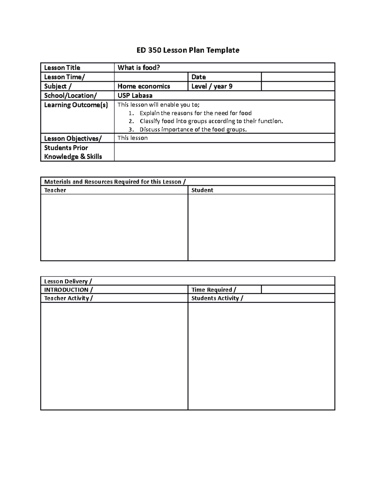 ED 350 Fijian Studies Lesson Plan Template - ED 350 Lesson Plan ...