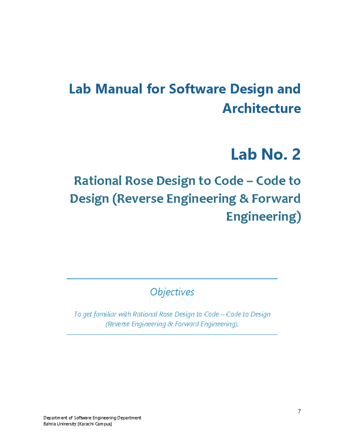 Lab 2 - Rational Rose (Forward Engineering) - 7 Department of Software ...