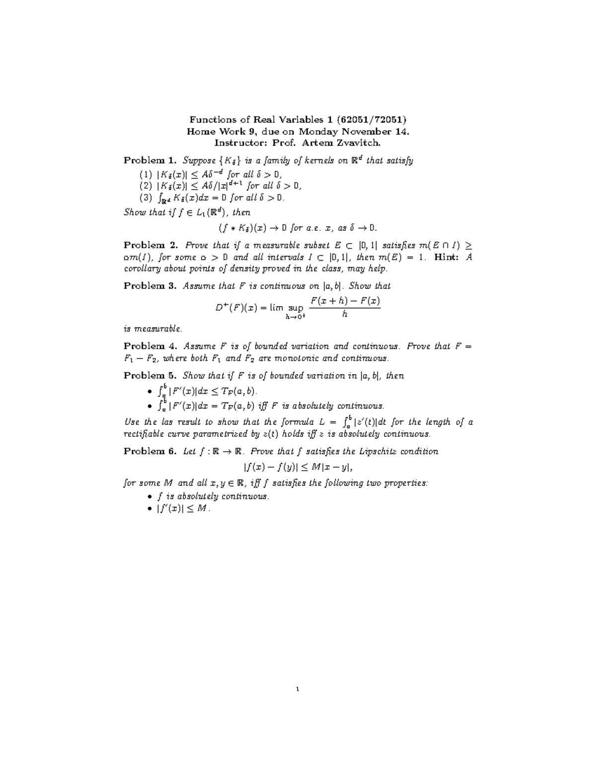 HW9 - Homework 9 (November 14 2016). - Functions of Real Variables 1 ...