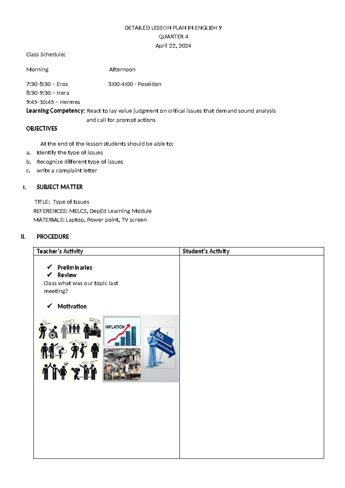 Q4 Detailed Lesson PLAN IN English 9 - DETAILED LESSON PLAN IN ENGLISH ...