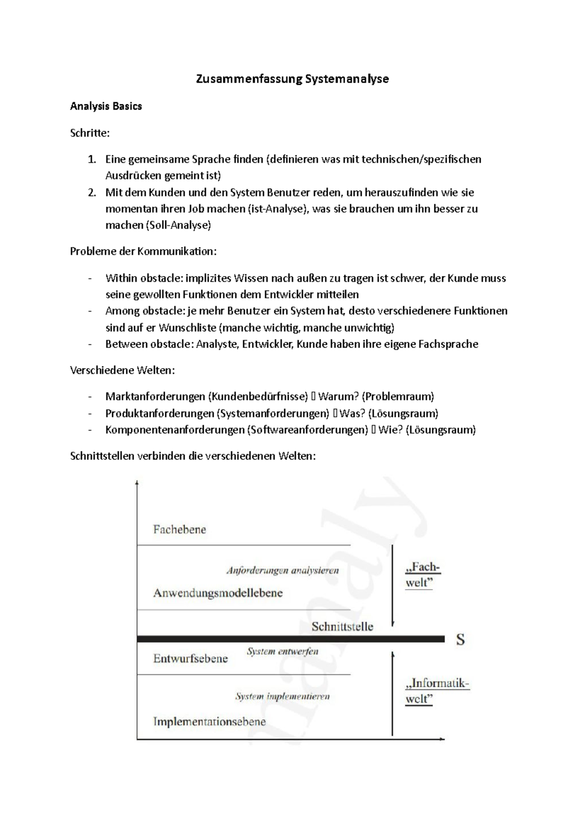Zusammenfassung Systemanalyse - Zusammenfassung Systemanalyse Analysis ...