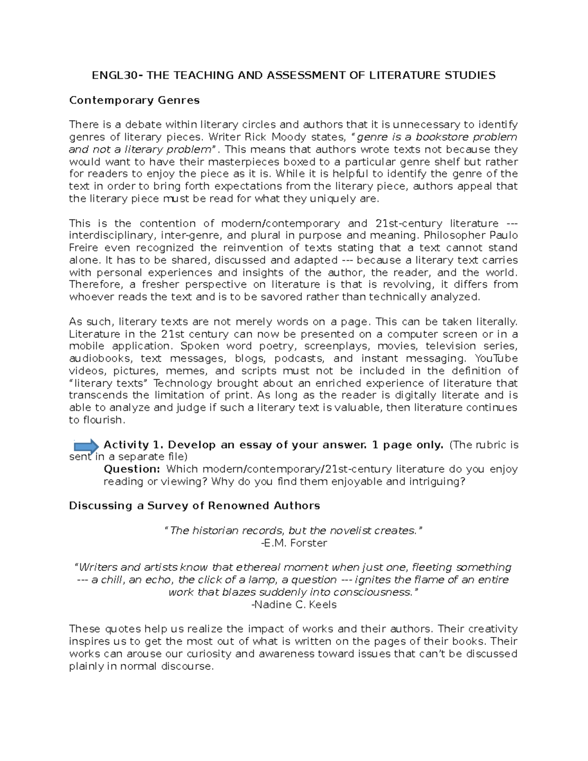 Module and Activities for June 26 28 - ENGL30- THE TEACHING AND ...