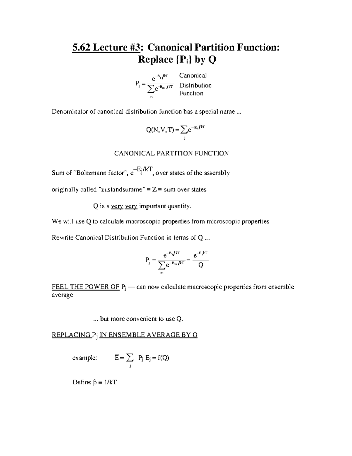 Canonical Partition Function Replace Pi By Q 5 Lecture 3