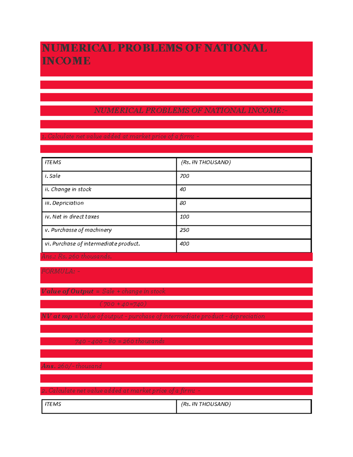 National income numerical - Warning: TT: undefined function: 32 NUMERICAL PROBLEMS OF NATIONAL ...