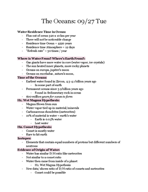 Oceans 1 Lecture Notes - Oceans 10/06 Thursday Chapter 4: Water ...