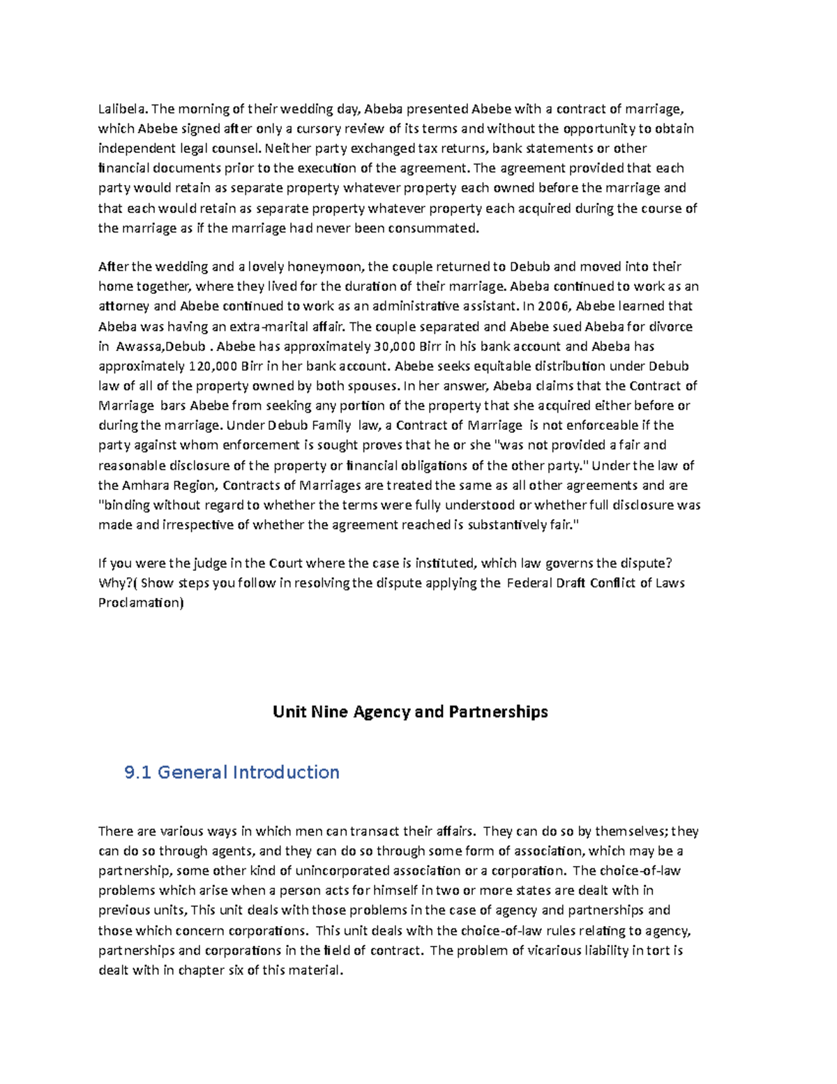 Conflict of Laws. Module 12 - Lalibela. The morning of their wedding ...