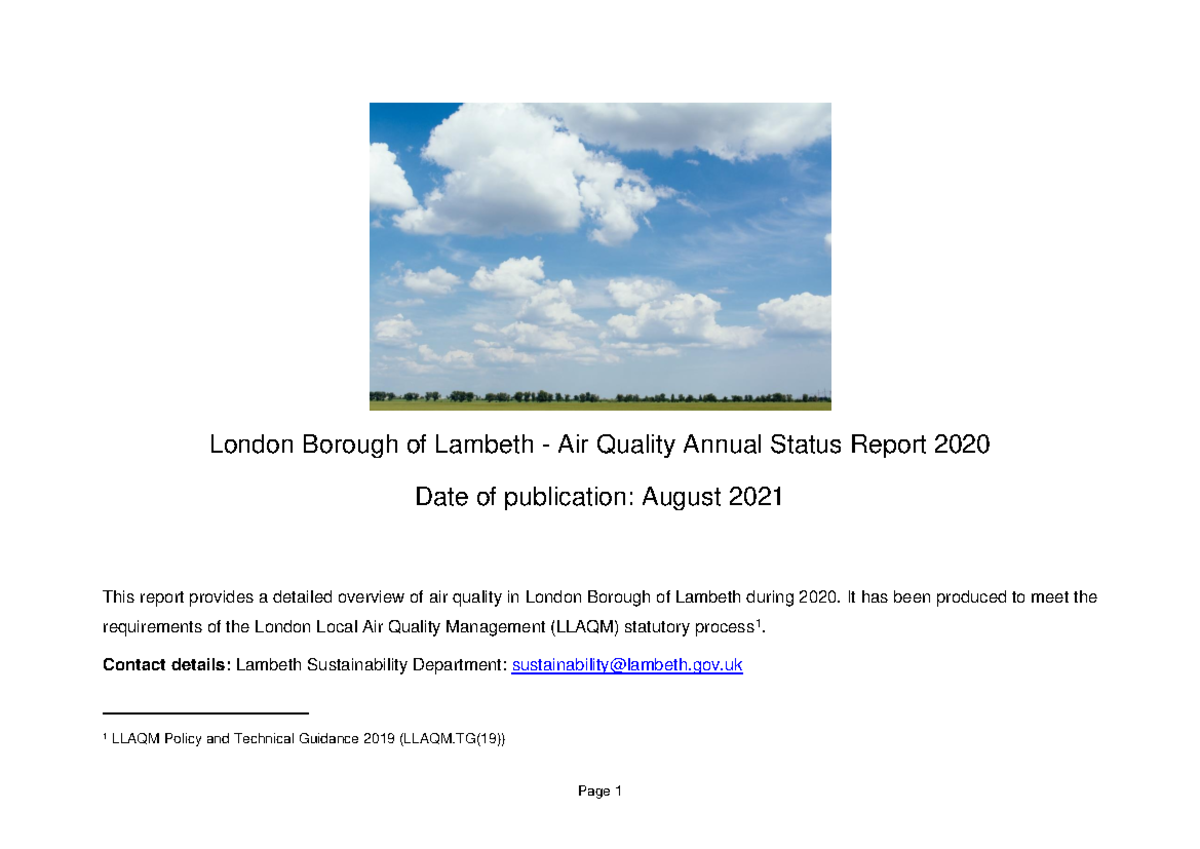 London Borough of Lambeth - Air Quality Annual Status Report 2020 - It ...