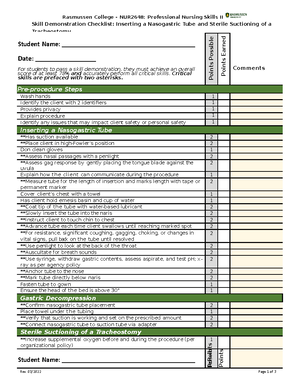 NUR2648 Skill Demonstration Checklist - Pediatric Assessment - Student ...