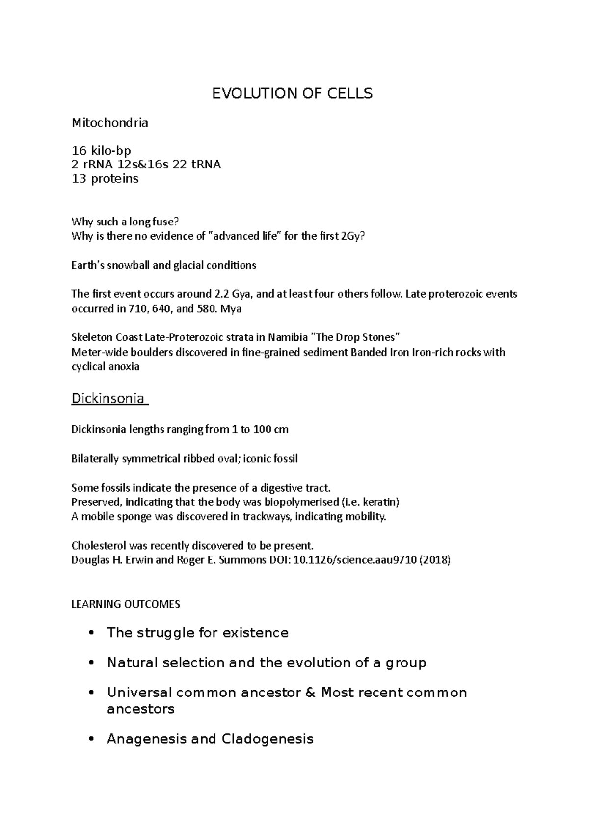 Evolution OF Cells - EVOLUTION OF CELLS Mitochondria 16 kilo-bp 2 rRNA ...