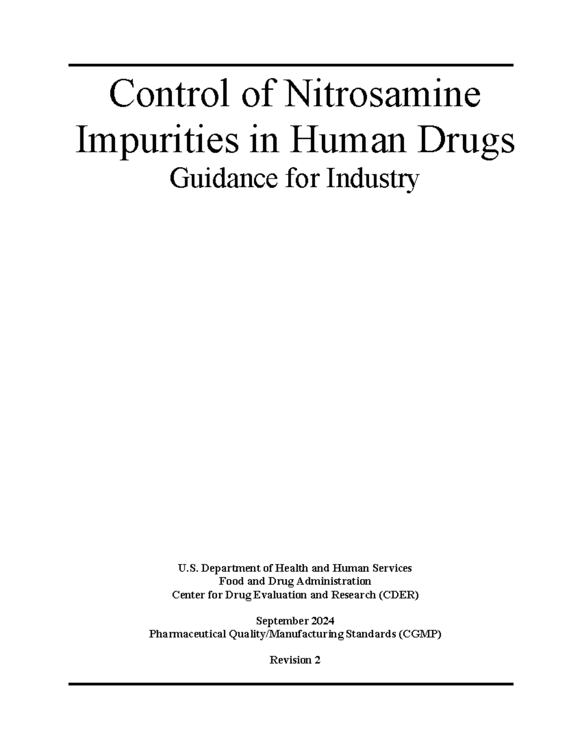 Usfda Control of Nitrosamine Impurities in Human Drugs Sept 2024 rev 1 ...