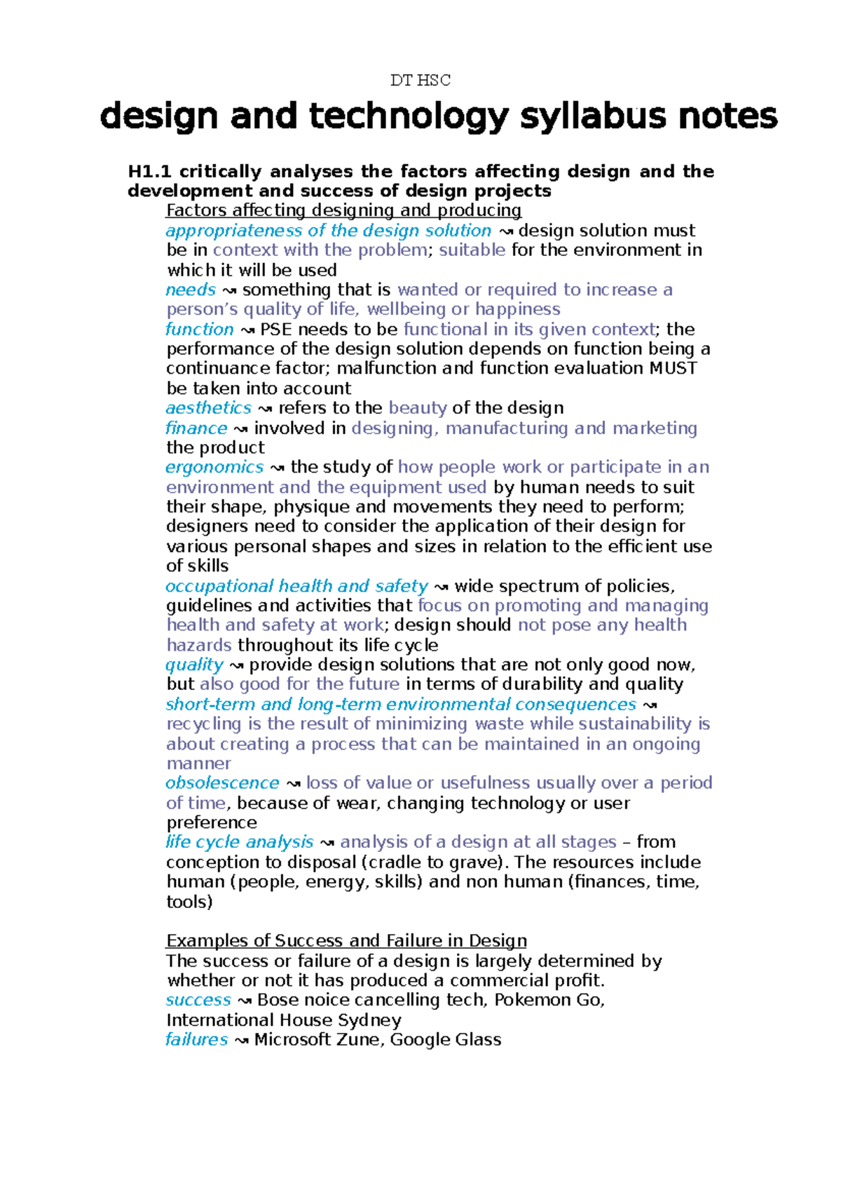 Design Tech Notes - H1 critically analyses the factors affecting design ...