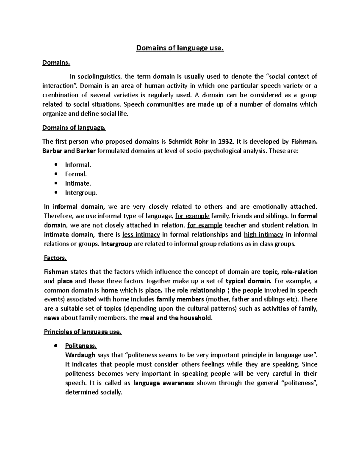 Domains of language use docx - Domains. In sociolinguistics, the term domain is usually used to ...