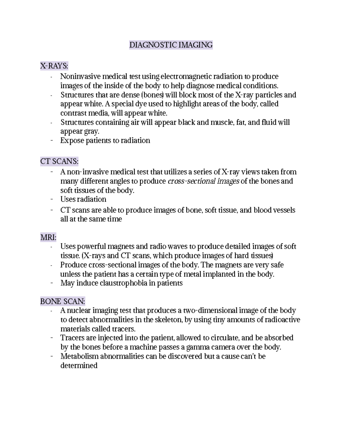 Diagnostic Imaging Notes - DIAGNOSTIC IMAGING X-RAYS: Noninvasive ...