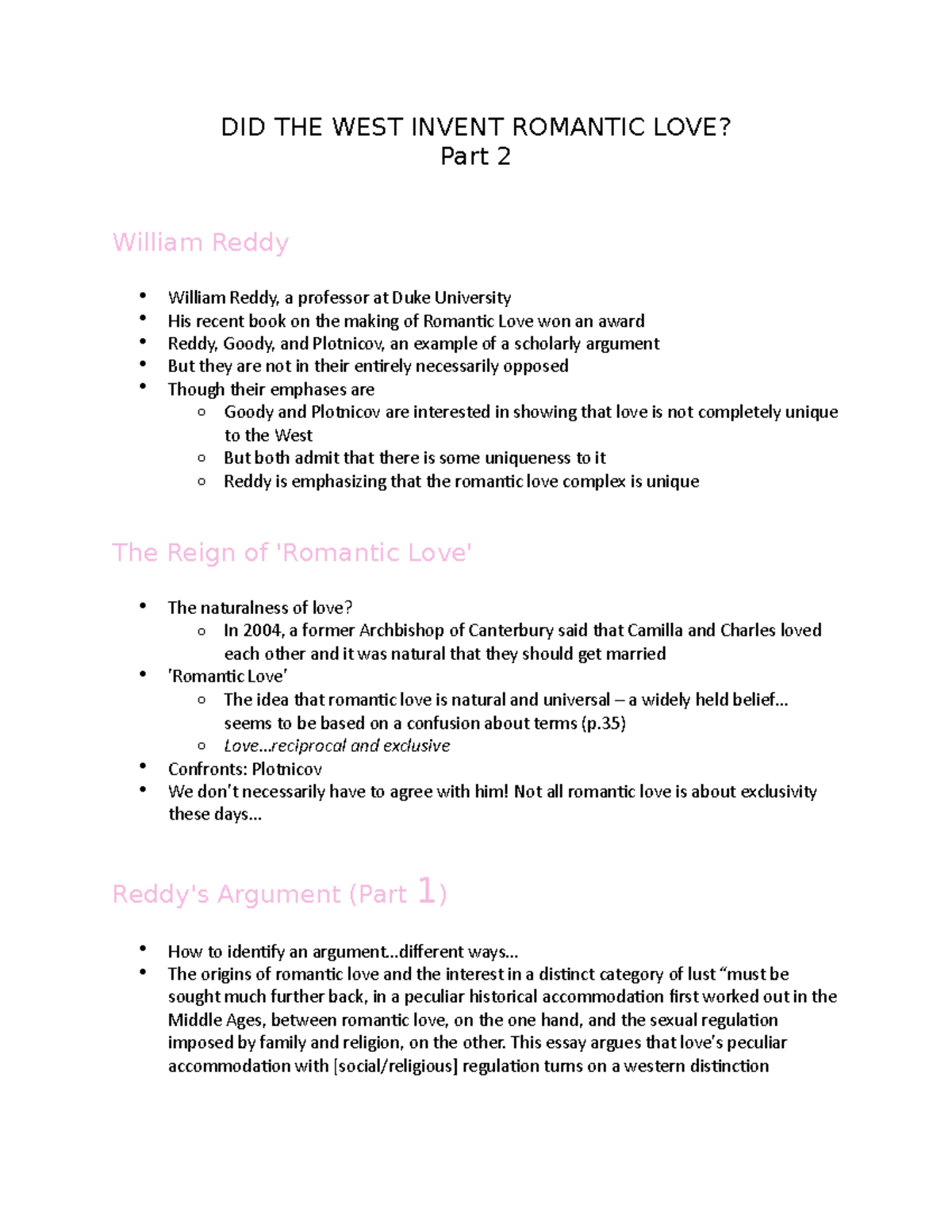 Lecture 6 RE103 - WLU - DID THE WEST INVENT ROMANTIC LOVE? Part 2 ...