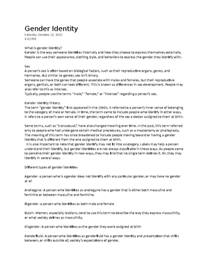 Class notes - Professor for Intro to Gender Studies is Jill Aston ...