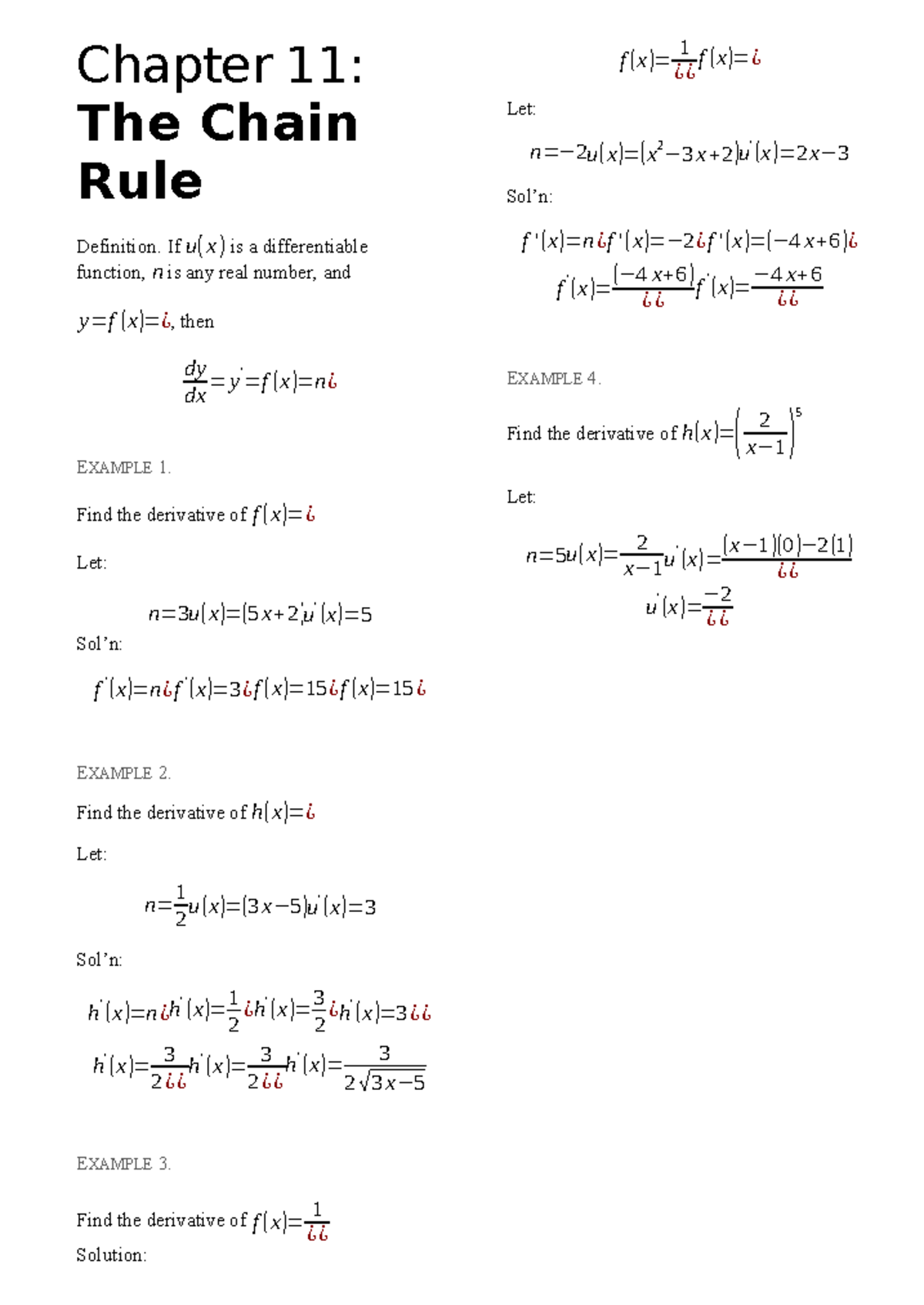 Basic Calculus differentiation - Chapter 11: The Chain Rule Definition. If u(x ) is a ...