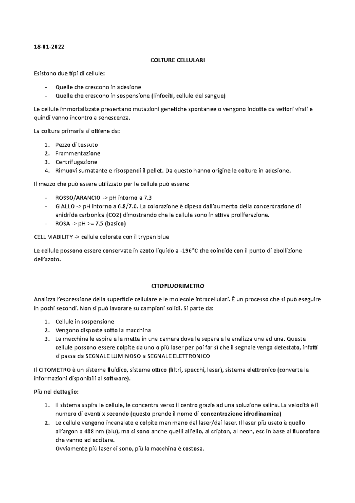 Lezione colture cellulari - 18-01- COLTURE CELLULARI Esistono due tipi ...