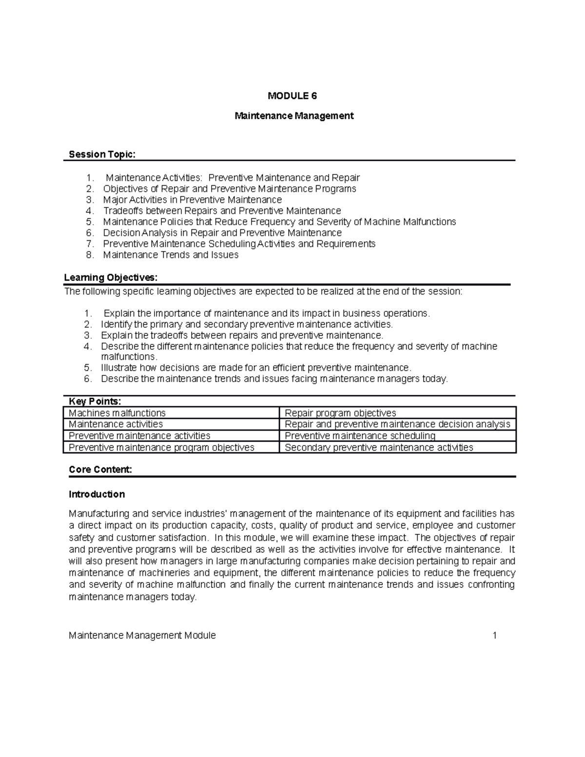 Module 6 Maintenance Management - Operations Management - Studocu